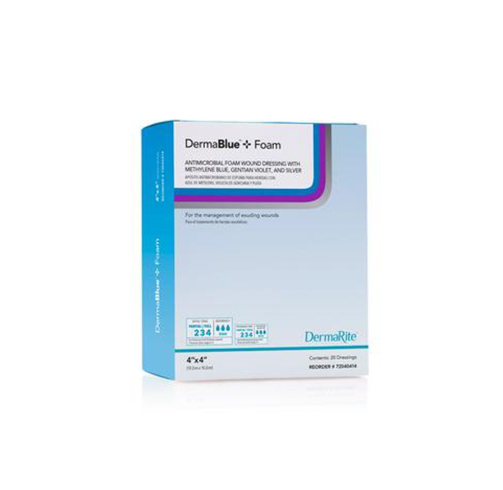 Dermarite DermaBlue+ Foam Antimicrobial Dressing, 4"x4" | Core GPO